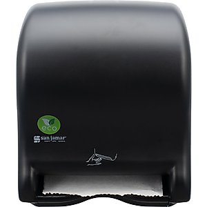 San Jamar Ecologic Smart Essence Recycled Plastic Electronic Paper Towel Dispenser, Universal Roll Capacity, Wall Mounted Dispenser with Zero Waste for Home and Business Universal, Black