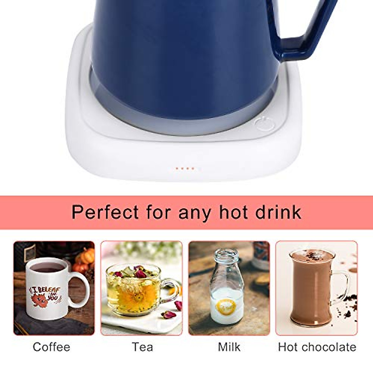 Coffee Warmer with Automatic Shut Off for Office Home Use, Electric Cup Beverae Plate for Candle, Water, Cocoa, Milk (White)