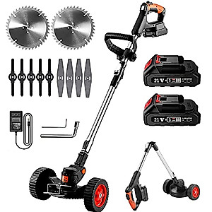 Cordless Trimmer Battery Powered Weed Wacker, 3-in-1 Lightweight Weed Eater, Adjustable Machine Head String Trimmers Cutting Tool with Remaining Power Display Screen for Yard and Garden