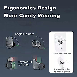 NVAHVA True Wireless Invisible Earbuds, Headphones with Microphone for iOS Android, USB-C Charge, IPX5 Waterproof, Touch Control, Small Bluetooth Ear Buds for Commute Sports Sleep (Black-red)