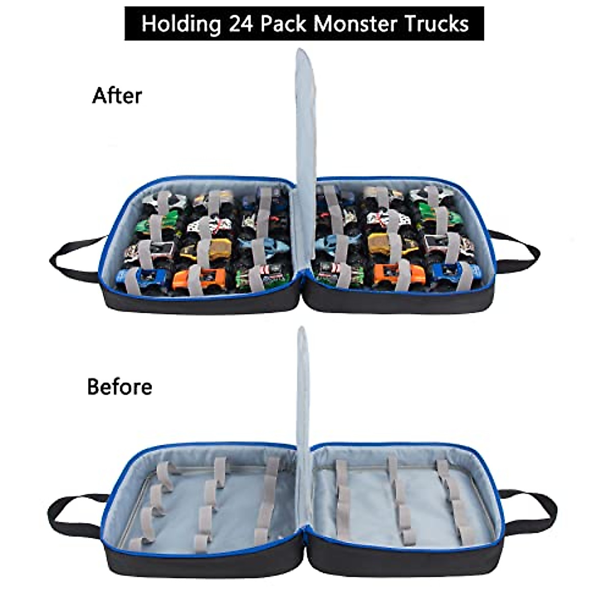 KISLANE Carrying Case for 24 Monster Jam Trucks, Kids Toy Truck Storage Compatible with 24 Monster Jam Trucks, Holding for 1:64 Scale Monster Jam Trucks (No Accessories Included)