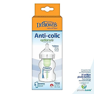 Dr. Brown’s Natural Flow Anti-Colic Options+Wide-Neck Baby Bottle, 5 oz/150 mL, Level 1 Nipple, 1-Pack, 0m+