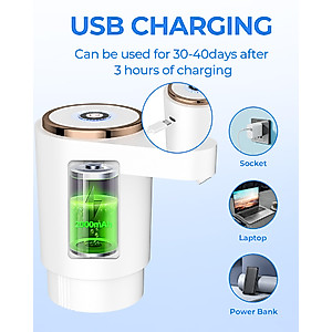 Water Bottle Pump, Portable Electric Water Dispenser Pump for 5 Gallon Bottles - USB Charging, Automatic Switch, Rechargeable Battery for Home Kitchen Room Camping