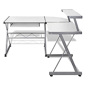 Gaming Desk Corner Desk Modern L-Shaped Desk Computer Office Desk Workstation for Home Office Small Space,with Pull Out Keyboard Tray (White)