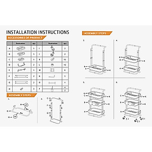 LING RONG 3-Tier Utility Rolling Metal Storage Cart,Heavy Duty Multifunction Cart with Lockable Wheels,Cover,4 Hooks 2 Storage Boxes for Kitchen Living Room Office Bathroom (U-Shaped Armrest, Black)