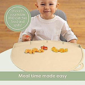 UpwardBaby Food Catching Baby Placemat - Suction Silicone Placemats for Kids Babies and Toddlers - Clean Mealtimes at Home or for Restaurants - Reusable Sticky Mat for Round Table Only(Beige)