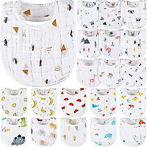 20 Pcs Muslin Bibs Baby Bandana Drool Bibs Adjustable Cotton Bibs for Boys Girls Newborn Infant 6 Absorbent Layers Newborn Bibs for Baby Boy Girl Feeding, Drooling and Teething