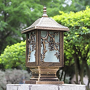 JSBDPHW European Style E27 Pillar Lamp Outdoor Courtyard Fence Column Light Waterproof IP65 Glass Lampshade Villa Garden Post Light Lawn LampLandscape Light