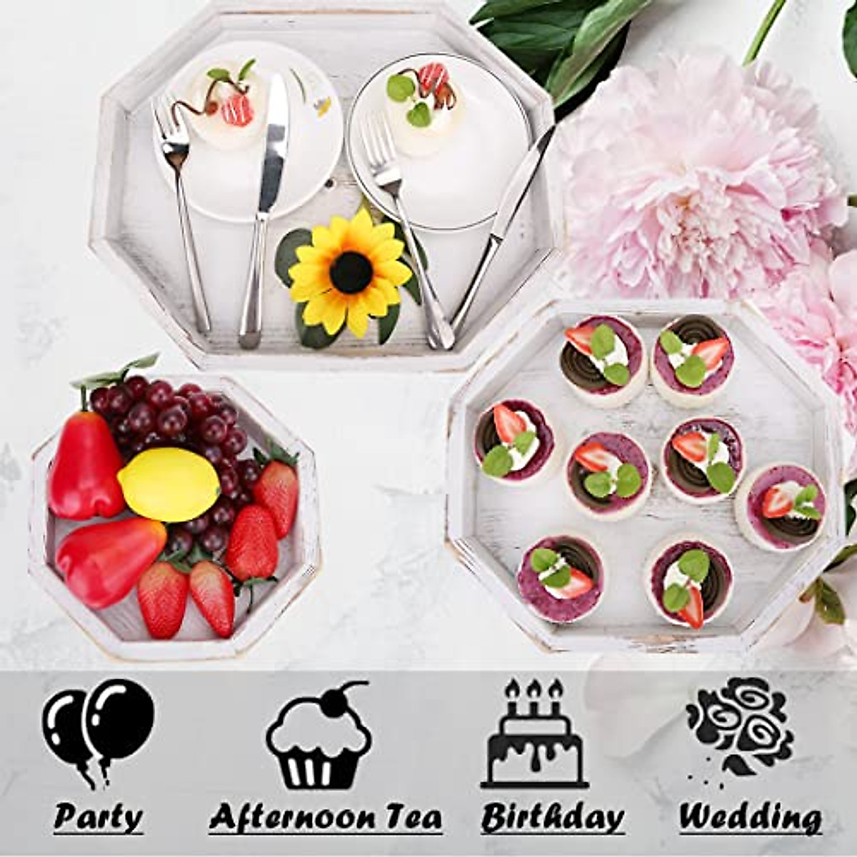 3 Tiered Tray, Rustic Cake Stand with Large Capacity Diameter of 15.6" 12.6" 8.8" Wooden Trays Farmhouse Decorative Tiered Tray for Kitchen Bathroom