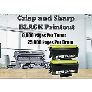 (Toner + Drum) 4Benefit Compatible Replacement TN580 DR520 Toner Cartridge Drum Unit (Set of 3) 2xTN-580 and 1xDR-520 Work for HL-5250DN HL-5270DNHL-5370DW HL-5380DN Laser Printer