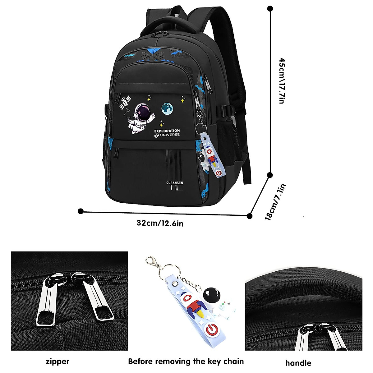 Astronaut Backpack for Boys Teens, Large Capacity School Bag Bookbag for Kids Elementary Middle (Black)