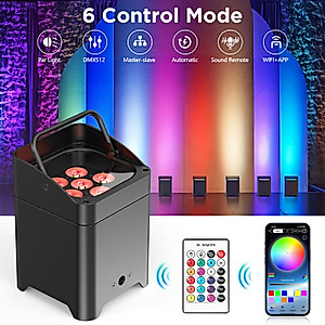 Battery Powered Uplights Rechargeable Par Can 6x18W RGBWA+UV led uplight 9600 mAh Remote/APP/DMX512 Control Stage Lights Uplighting Indoor for Wedding DJ Church Chrismas Dance