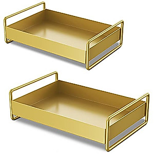 ZOOFOX Set of 2 Decorative Gold Serving Tray, Vintage Coffee Table Tray with Handles, 13"/10" L Metal Vanity Storage Holder Breakfast Tray for Dessert, Perfume, Fruit, Jewelry, Skin Care, Rectangular
