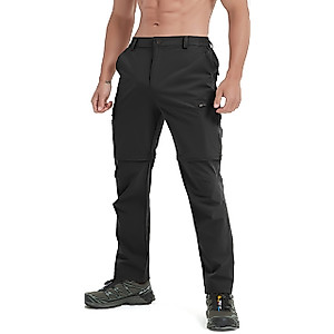 Mens Hiking Convertible Pants Waterproof Lightweight Quick Dry Zip Off Fishing Travel Safari Outdoor Cargo Work Trekking trousers Black 36
