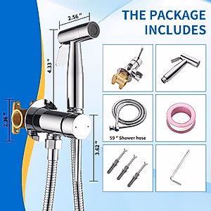 ASRCLOO Chrome Handheld Bidet Sprayer for Toilet, 2 Function Hand Held Sprayer Cloth Diaper, Toilet Concealed Hot and Cold Mixed Bidet Spray Set, Hand Sprayer for Feminine Wash