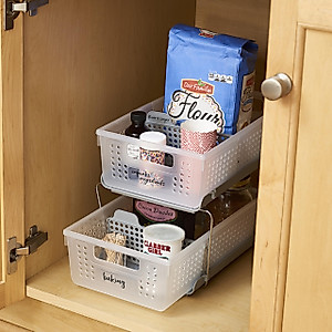 madesmart 2-Tier Organizer Slide-Out Baskets with Handles, Space Saving, Multi-Purpose Storage & BPA-Free, Large, Frost-with Dividers