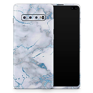 DesignSkinz Marble & Digital Blue Frosted Foil V3 Protective Vinyl Decal Wrap Skin Cover Compatible with The Samsung Galaxy S20 (Screen Trim & Back Glass Skin)