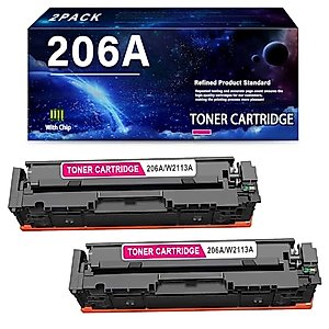 W2112A Magenta Toner Cartridge (with Chip) ,206A High Capacity Toner Cartridge, Compatible for M255nw MFP M283cdw MFP M282nw MFP M283fdn MFP M283fdw M255dw Printer (2 Pack/Magenta)