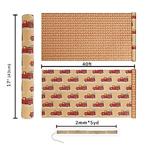 LaRibbons Reversible Kraft Vintage Christmas Wrapping Paper with Natural Jute Twine, Classic Truck Design for Christmas, Party, Holiday, Celebration, 17 Inch X 40 Feet (56.6 sq. ft. ttl.)