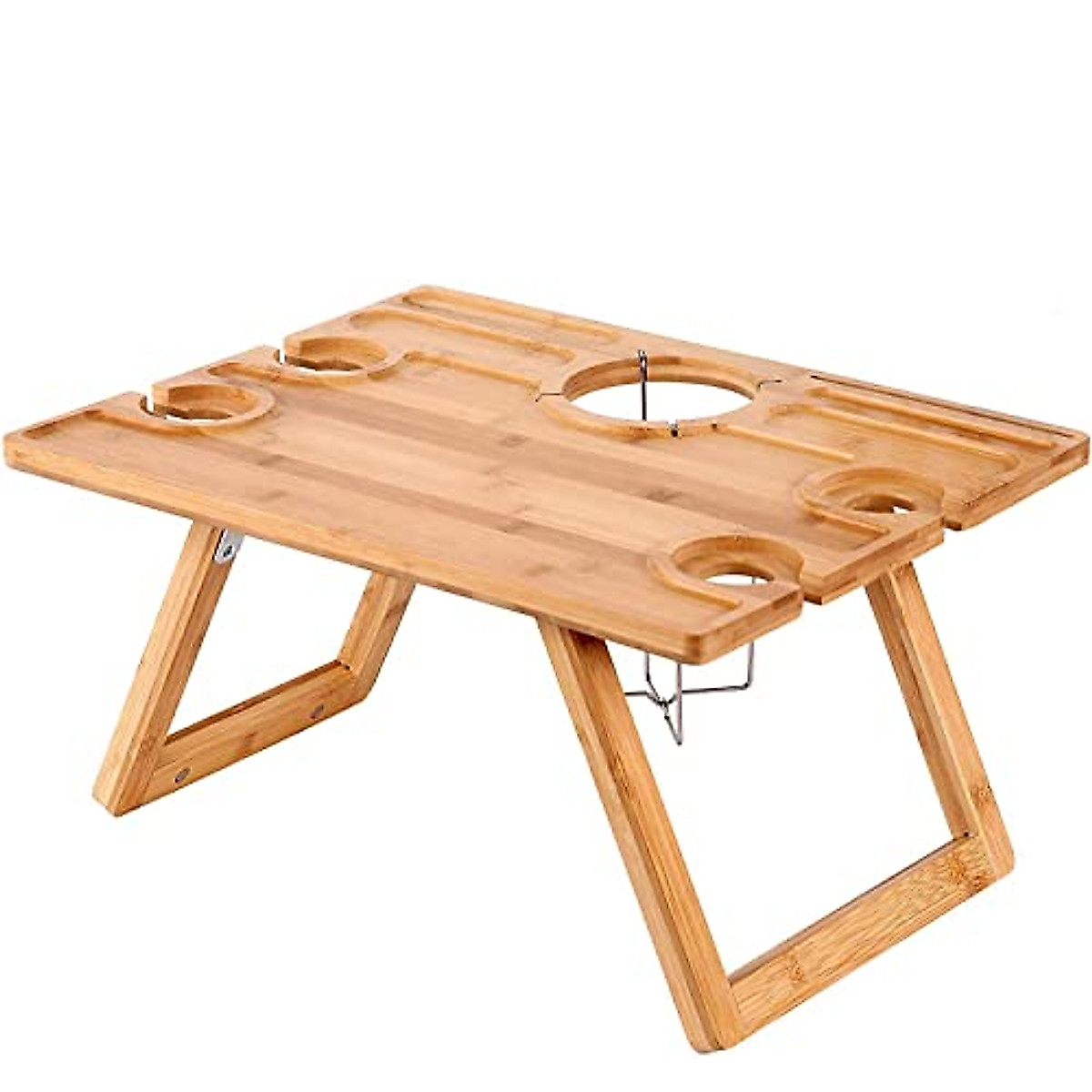Ollieroo Portable Picnic Table for Wine and Glass, Outdoor Wooden Foldable Champagne Picnic Table, Bamboo Snack & Cheese Tray for Indoor/Outdoor