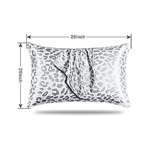 GALMAXS7 Satin Pillowcase for Hair and Skin Grey Leopard Print Satin Pillowcase Envelope Pillowcase Standard Size Set of 2 Soft and Cozy Pillowcase Satin for Women