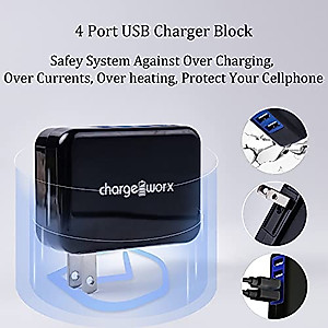 USB Charging Hub Charger Block Wall Charger USB Charger Adapter Charging Station 4 Multi Port Fast Charger Power Block with Cable for iPhone 12 Pro Max Plus Samsung Multiple Device Phone Tablet Laptop