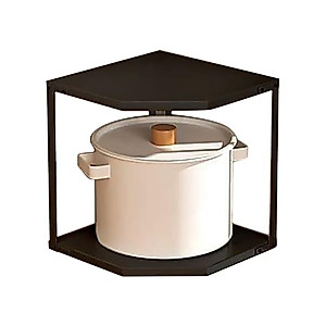 Kitchen Small Corner Shelf Rack Space Saving Stable Carbon Steel Cookware Stand for Pots Pans, Fan Shaped (2 Layer Black 27x27x27.6cm)
