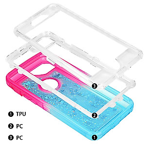 MAXCURY Case for iPhone SE 2022 (3rd Gen) & SE Case 2020 2nd, iPhone 7/8 Defender Phone Case for Women, Girl's Bling Liquid Quicksand Heavy Duty Shockproof Cover for iPhone 6/6s (Pink/Blue)