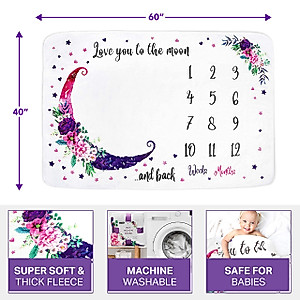 Baby Monthly Milestone Blanket Girl - Extra Soft, Large (60"X40") Thick Fleece - Baby Growth Chart Blanket - Baby Age Blanket for Photos - Baby Month Blanket - Includes Headband, Floral Wreath, Frame
