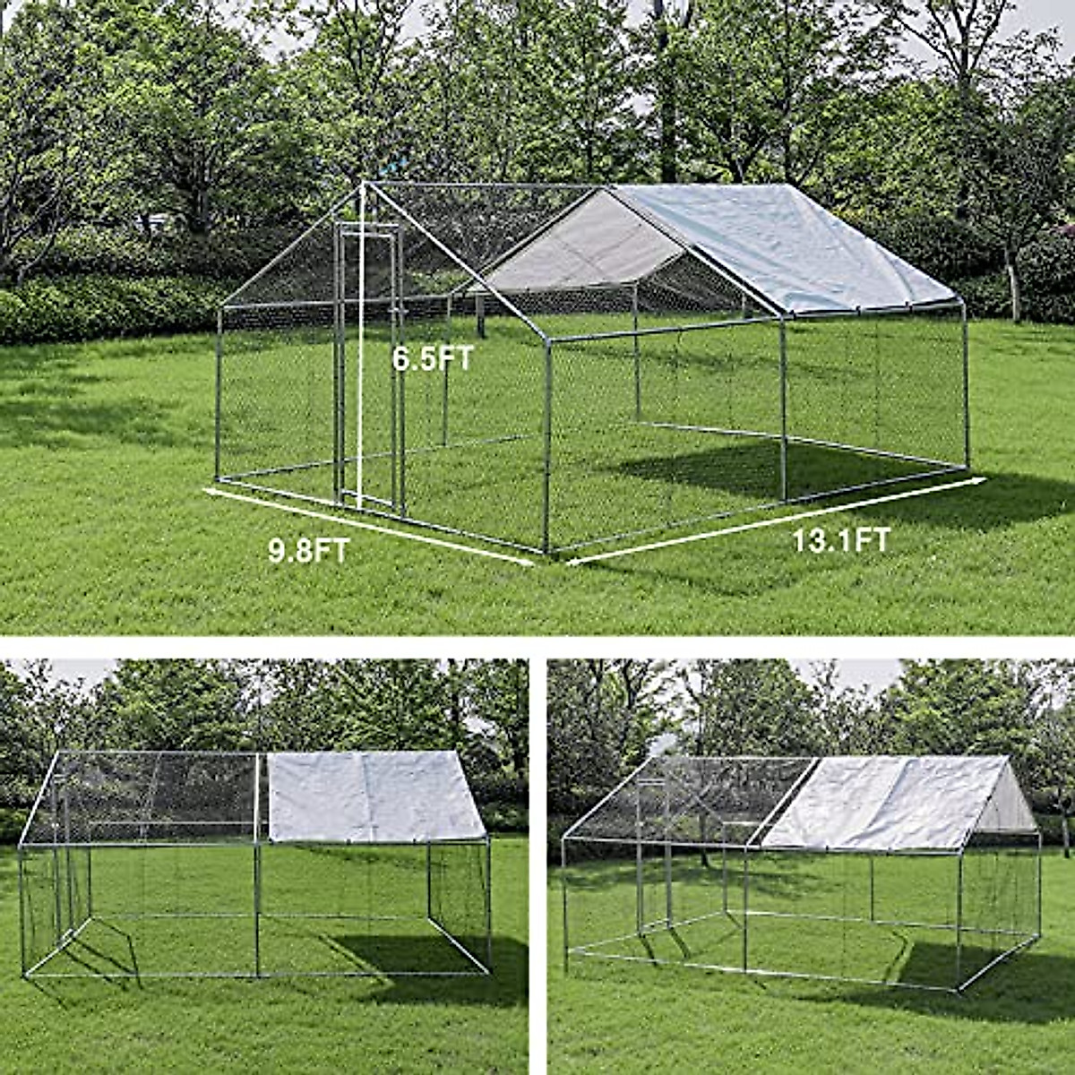 JOIONE Large Metal Chicken Coop with Waterproof & Anti-UV Cover, Galvanized Steel Coops for Outdoor Backyard Farm Garden (9.8' x 13.1' x 6.5')
