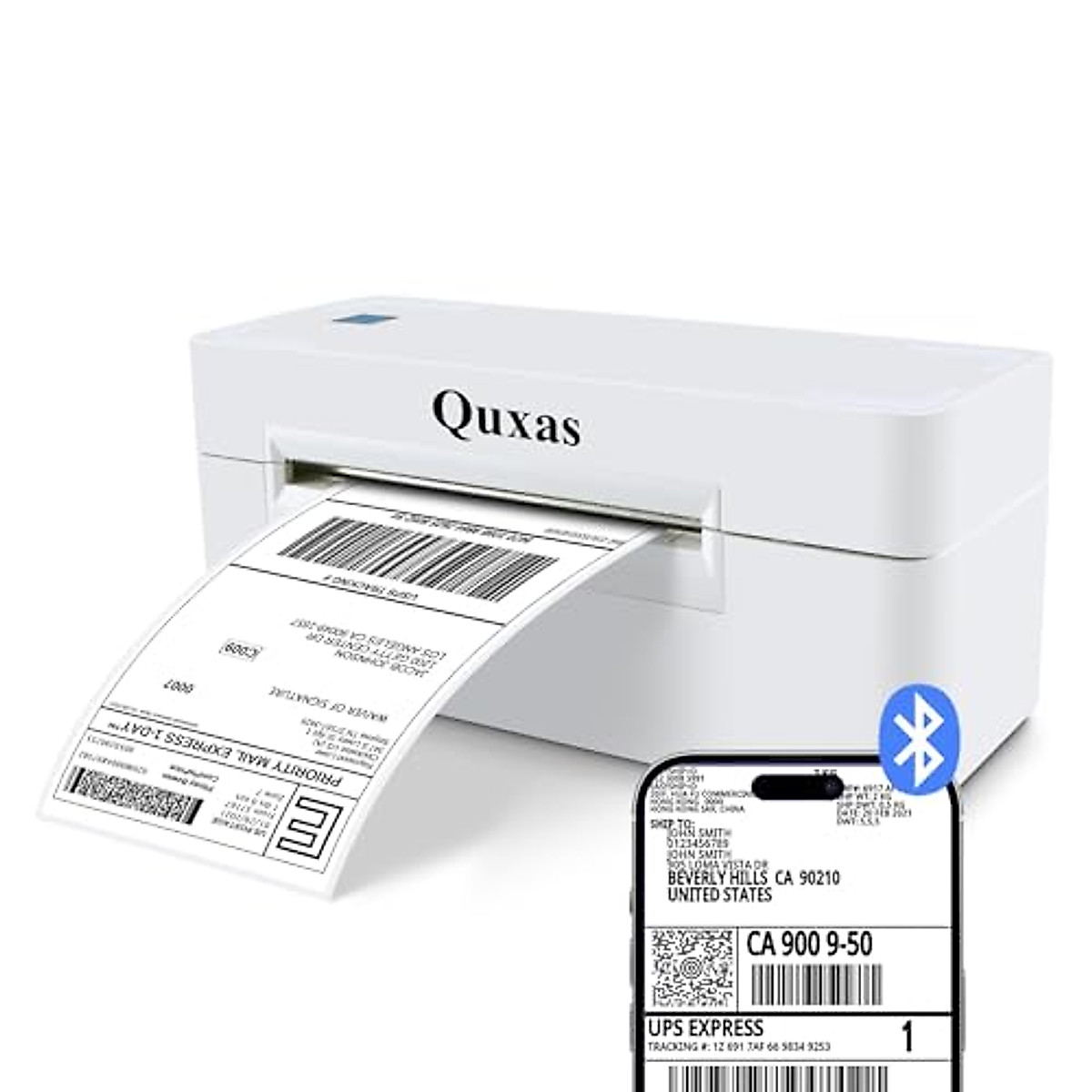 Quxas Bluetooth Thermal Shipping Label Printer 4X6 Lable Inkless Printer Portable Printer Compatible with Android, iPhone and Windows, Used for Ebay, Amazon, Shopify, Etsy, USPS(JK-402A