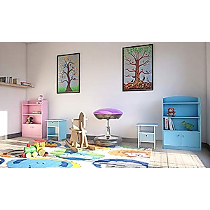 FURINNO Stylish Kidkanac 2 tier Bookshelf With Storage Cabinet, Light Blue
