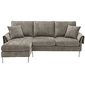 LCH 84" Convertible Sectional, Modern Chenille L-Shaped Sofa Couch with Reversible Chaise Lounge, 2 Pillows, Fit for Living Room, Apartment, Espresso