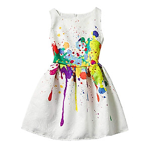 21KIDS Creative Art Colorful Paint Print Dress for Summer Girls Casual Size,8,Art Paint