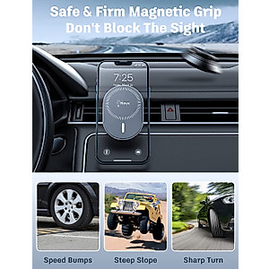 Hinyx MagSafe Car Mount-Strongest Magnet Power, Magnetic Phone Holder for Car Easily Install Air Vent Phone Mount for iPhone 15/14/13/12 Pro Max Mini Plus MagSafe Case & All Phones, with Metal Ring