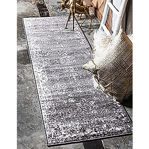 Unique Loom Sofia Collection Area Rug - Casino (2' x 6' 7" Runner, Dark Gray/ Ivory)