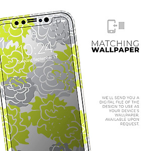 Design Skinz Gray and Lime Green Cartoon Roses - DesignSkinz Protective Vinyl Decal Wrap Skin Cover Compatible with The Apple iPhone 12 Pro (Full-Body, Screen Trim & Back Glass Skin)