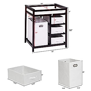 Obbao Changing Table, Baby Changing Table, Changing Table with Hamper, 3 Storage Baskets Drawers, Safety Strap and Removable Pad, Brown