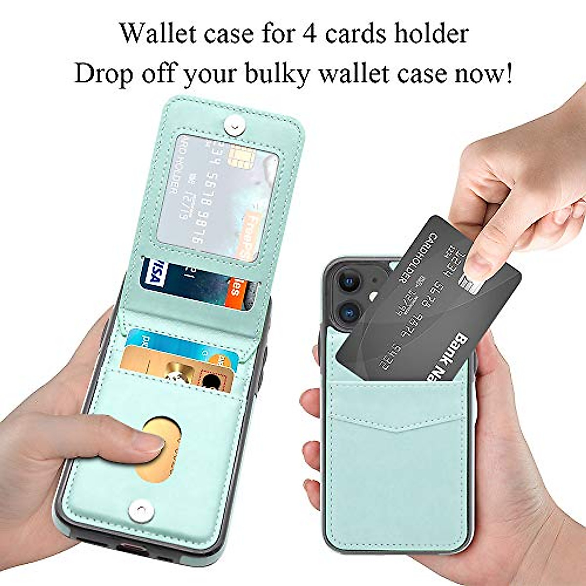 LakiBeibi Phone Case for iPhone 11 Dual Layer Lightweight Premium Leather iPhone 11 Wallet Case with Card Slots Magnetic Lock Folio Flip Protective Case for Apple iPhone 11 6.1 Inches (2019), Mint