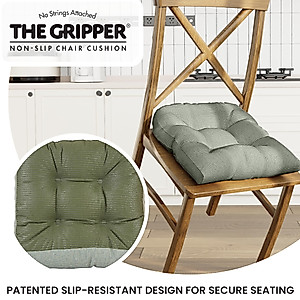 Klear Vu Gripper Overstuffed Universal Non-Slip Dining Chair Cushions for Kitchen Decor or Office Use, U-Shaped Skid-Proof Seat Pad, 17x17 Inches, 2 Count (Pack of 1), Solid Spa Green