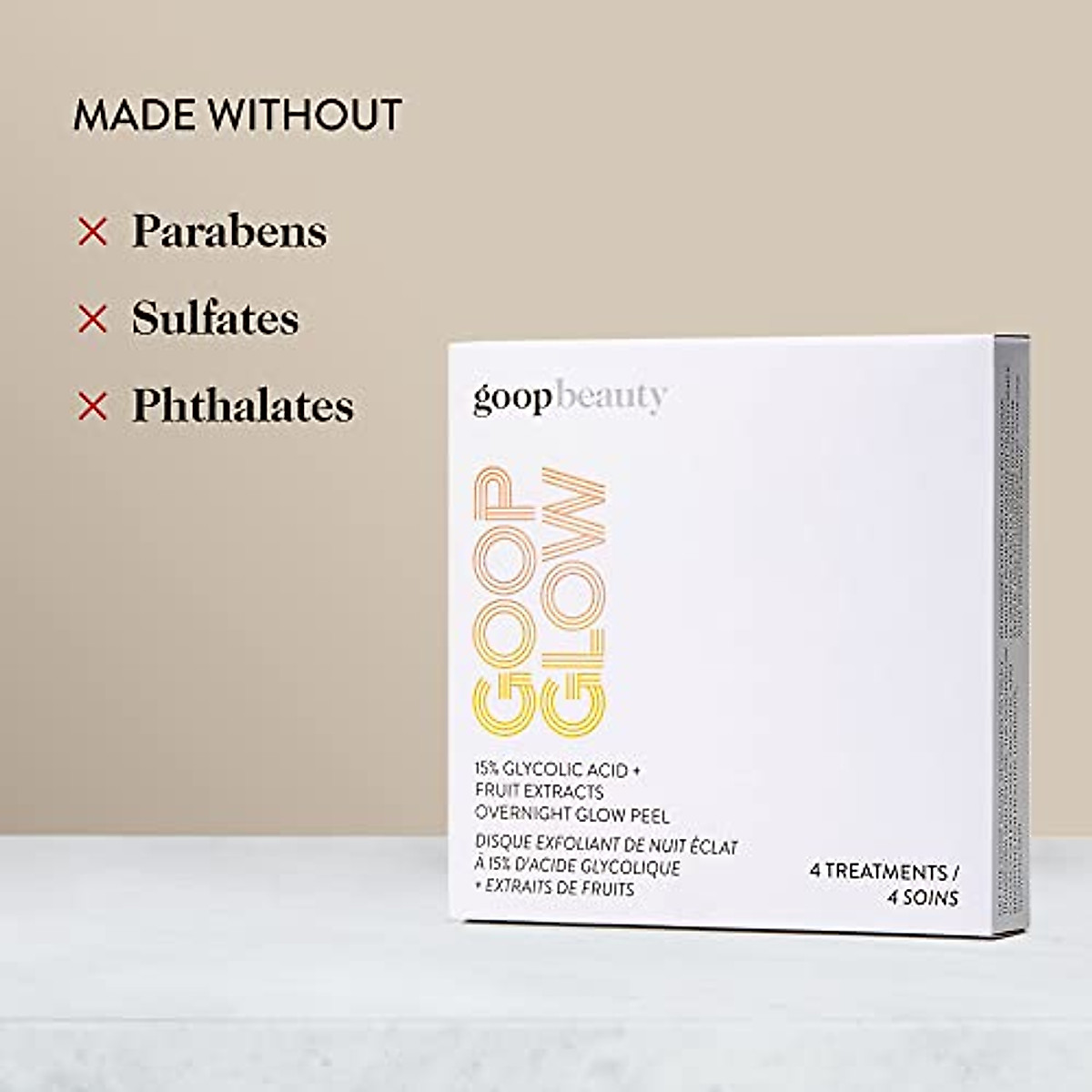 goop 15% Glycolic Acid Overnight Peel | Retexturizes, & Brightens Skin | Inspired by Professional Chemical Peels | 4 pack | Paraben and Silicone Free