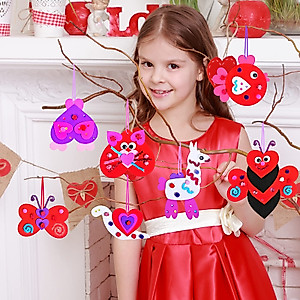 Winlyn 24 Sets Valentine's Day Craft Kits Foam Hearts to Animal Shape Ornaments Sets DIY Heart Dog Cat Owl Fish Butterfly Bee llama Bunny Decorations for Kids Valentine Spring Party Art Activity