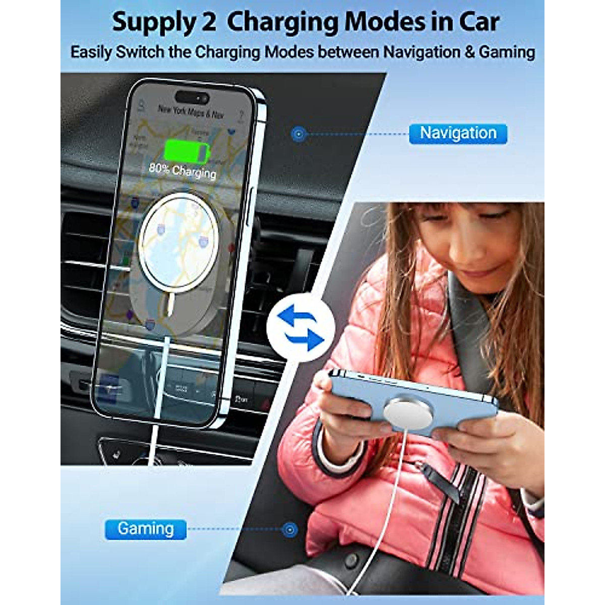 KALAPOP for MagSafe Car Charger Mount,Magnetic Car Wireless Charger Compatible with iPhone 14/14 Plus/14 Pro/14 Pro Max and iPhone 13/12 Series -Black