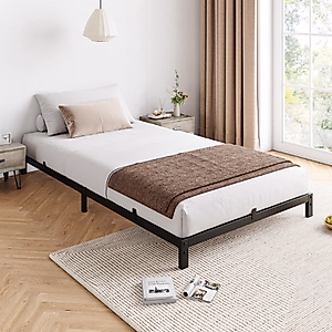 coucheta Twin Size Bed Frame, 6-inch Metal Low Platform Bed Frame, Twin Size Bed Frame with Metal Slat Support, Mattress Foundation, No Box Spring Needed, Noiseless Design