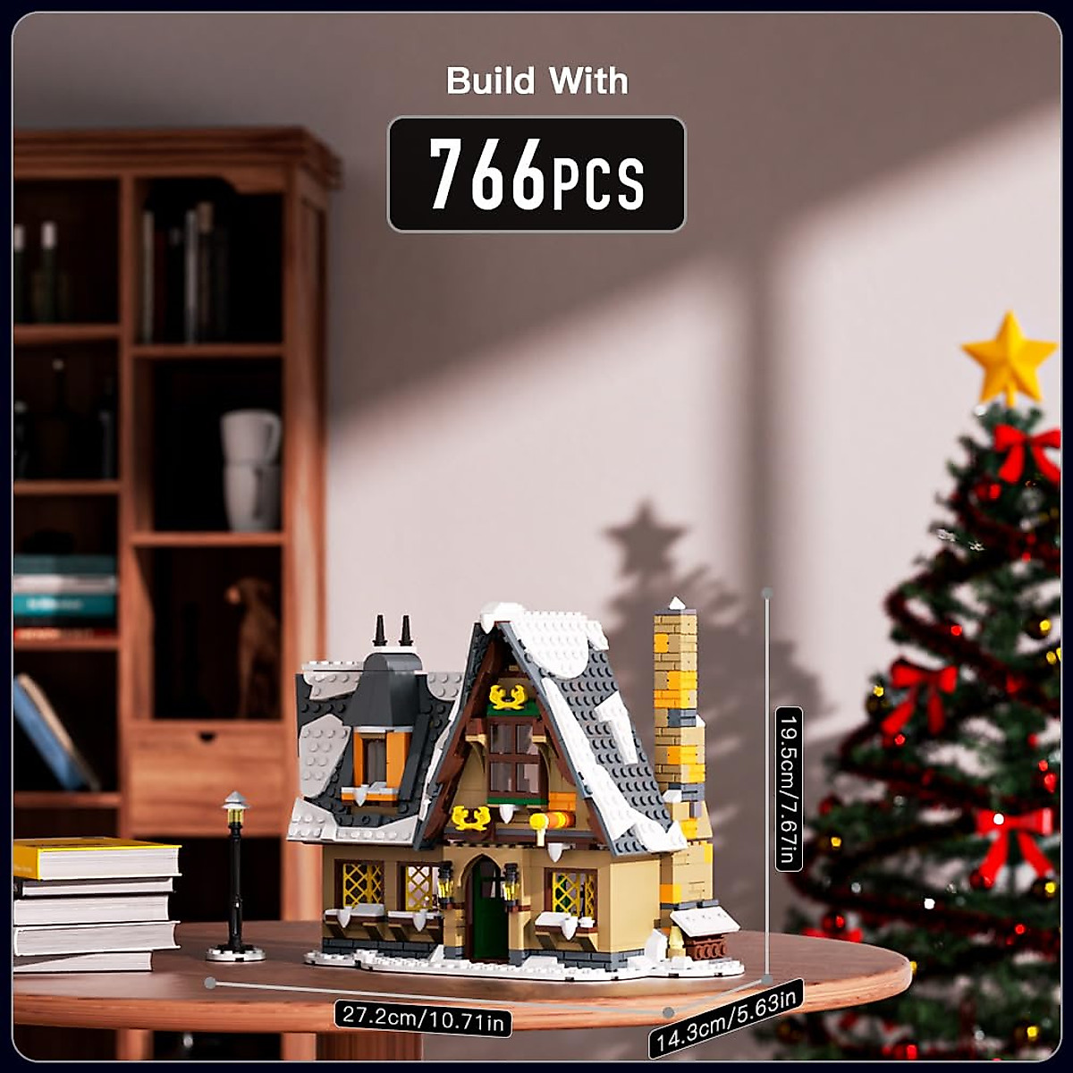 Mould King Christmas Cottage House Alone Building Sets Toy, STEM Project Educational Building Kit Toys, Holiday Presents for Kids 8 9 10 11 12 13 14 Years Old(766 Pieces)
