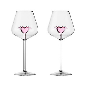 17oz Crystal Red Wine Glasses set of 2 Romantic Heart Shaped Wine Glasses Creative Cocktail Drinking Glasses Unique Wine Goblet Clear Glass Cups for Wedding Valentine Party(500ml)
