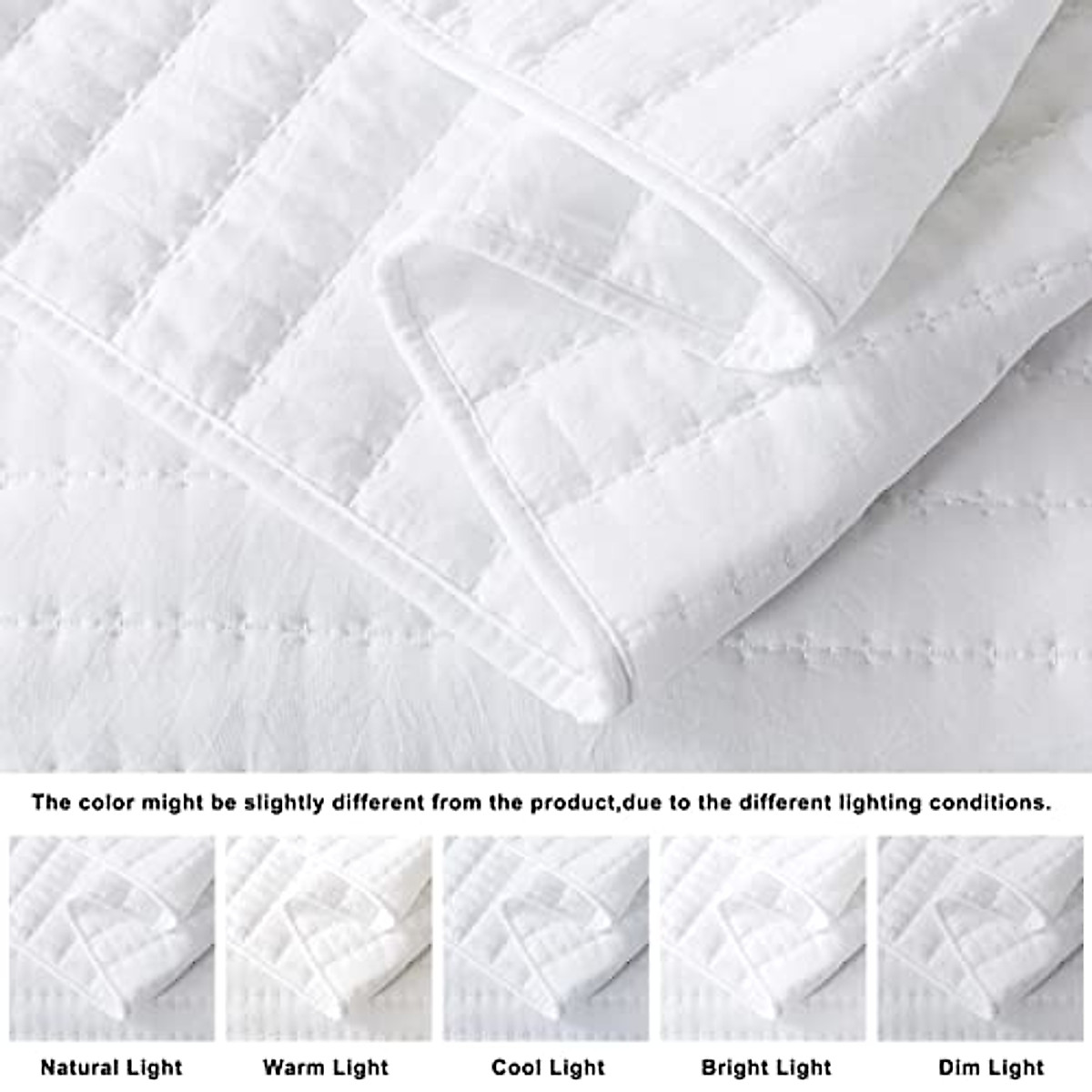 ROARINGWILD White Queen Size Quilt Bedding Sets with Pillow Shams, Full Lightweight Soft Bedspread Coverlet, Quilted Blanket Thin Comforter Bed Cover for All Season, 3 Pieces, 90x90 inches