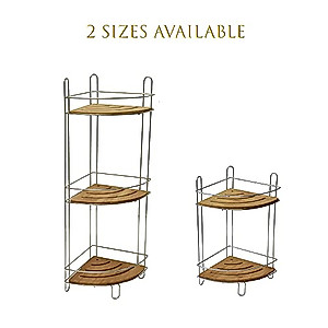EVIDECO Free Standing Corner Shower Caddy, 2 Shelves, 8 L x8 W x 14.8 H, Chrome/Bamboo