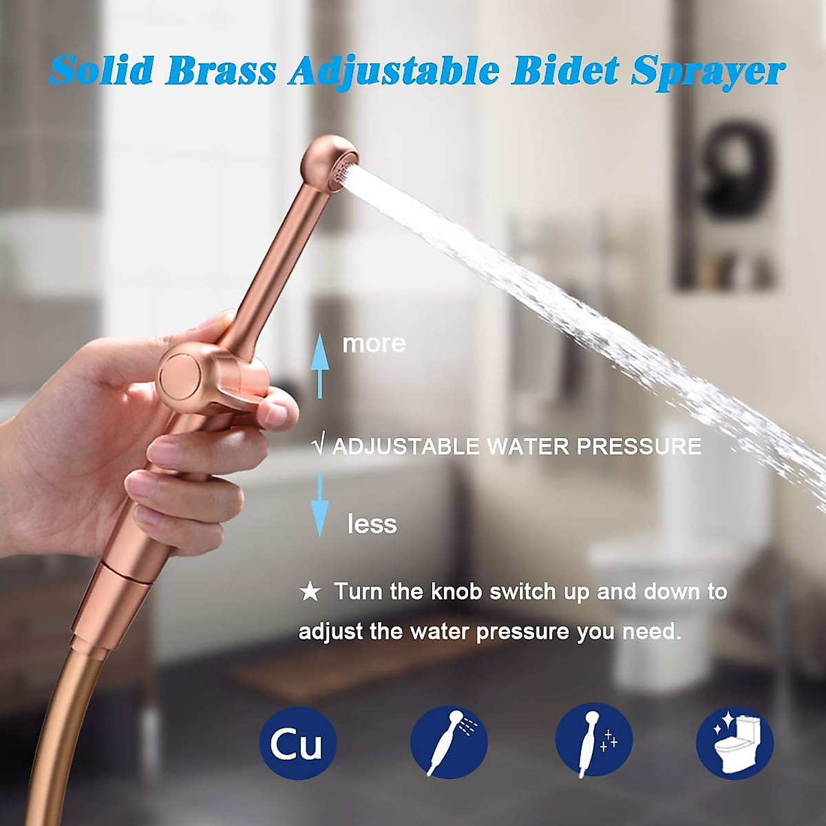 Bidet Sprayer for Toilet,Handheld Bidet Toilet Water Sprayer,Cloth Diaper Bathroom Bidet Attachment Sprayer Set with Jet Spray Adjustable Rose Gold Solid Brass for Personal Hygiene