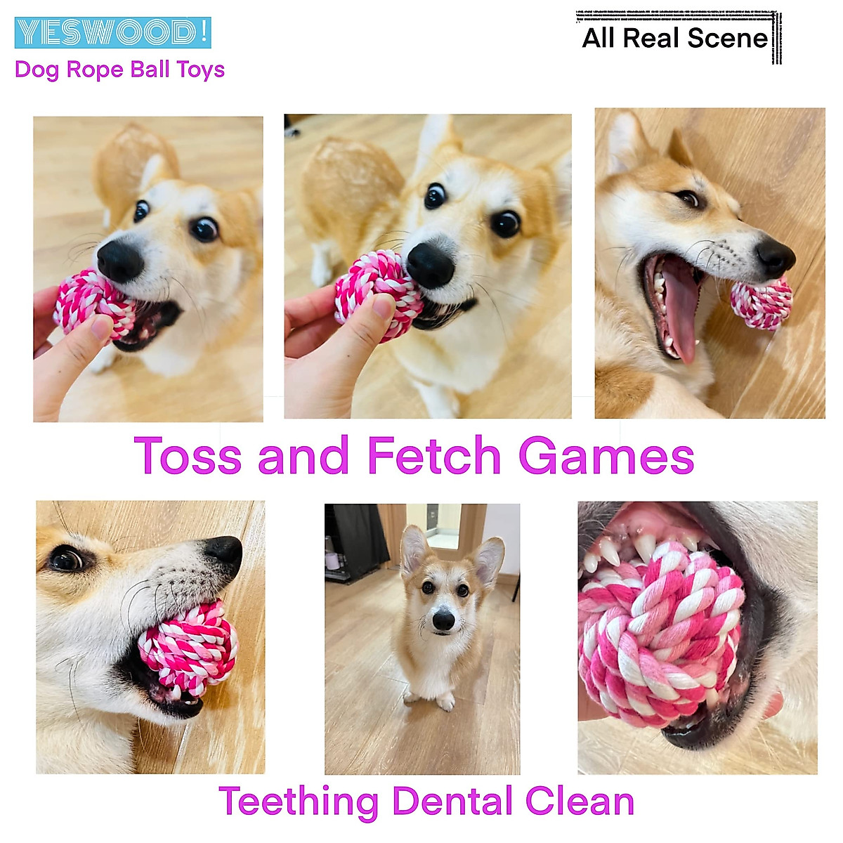 YESWOOD! Puppy Toys Small Rope Balls for Teething, Puppy Chew Pink Toy, Gift for Dogs,Pet Friendly Washable Dog Toy Rope Ball for Small and Medium Dogs(3-Packs)